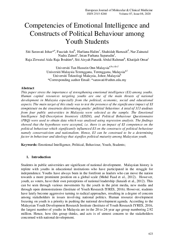 (PDF) Competencies Of Emotional Intelligence And Constructs Of Political Behaviour Among Youth ...