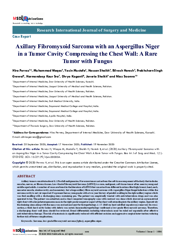 (PDF) Axillary Fibromyxoid Sarcoma with an Aspergillus Niger in a Tumor ...