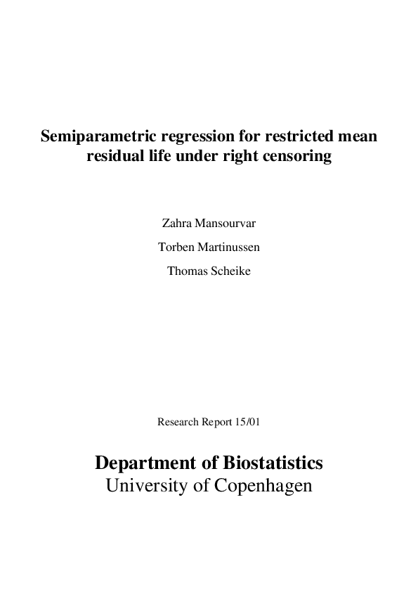 (PDF) Semiparametric regression for restricted mean residual life under right censoring