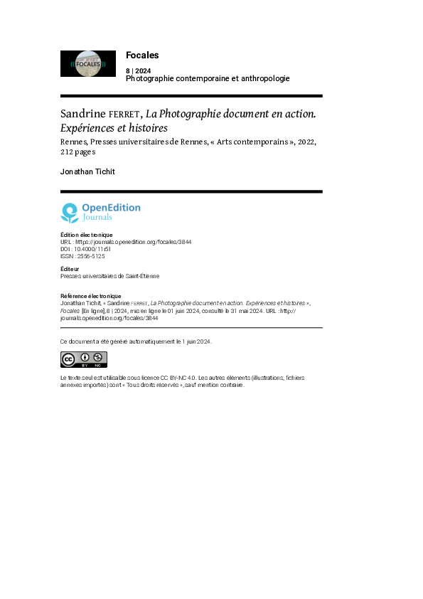 (PDF) Sandrine Ferret, La Photographie document en action. Expériences ...