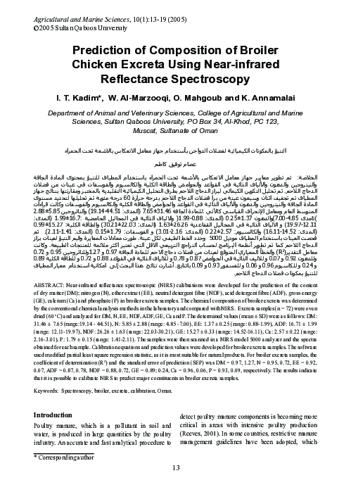 (PDF) Prediction of Composition of Broiler Chicken Excreta Using Near ...