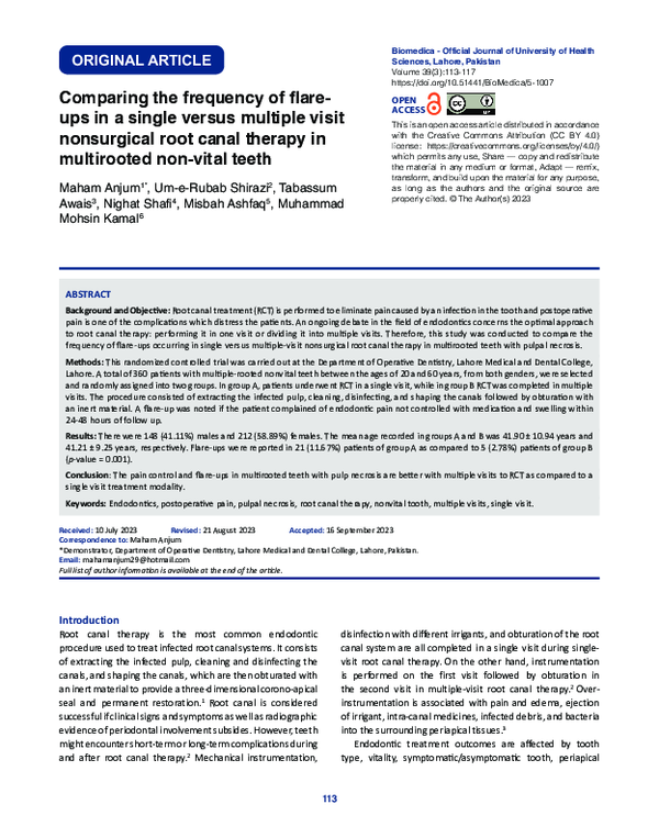 (PDF) Comparing the Frequency of Flare-Ups in Single vs Multiple Visit ...
