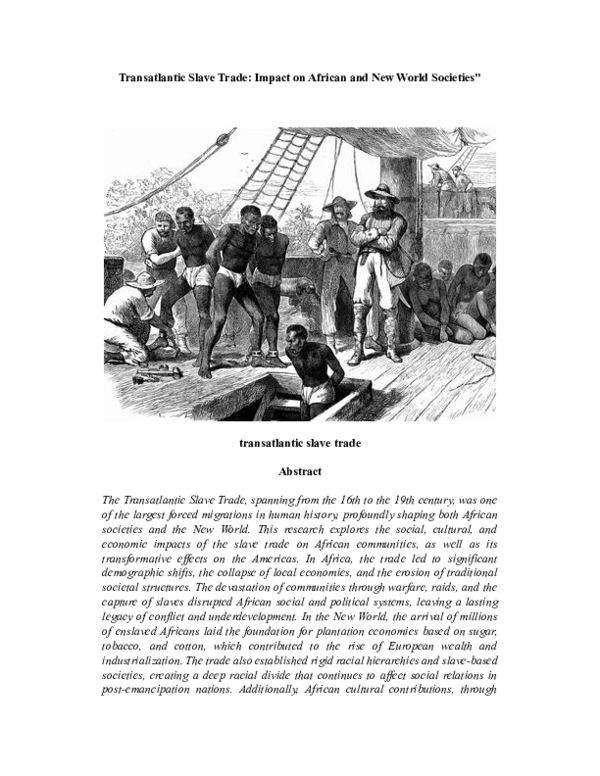 (PDF) Transatlantic Slave Trade: Impact on African and New World Societies