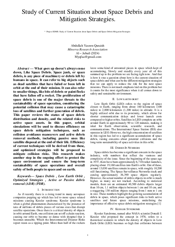 (PDF) Study of Current Situation about Space Debris and Mitigation ...