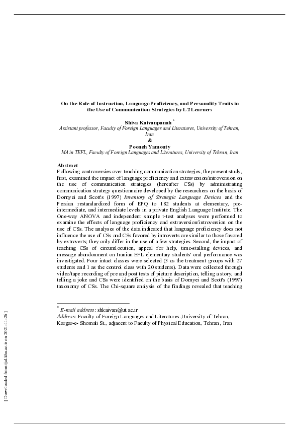 (PDF) On the Role of Instruction, Language Proficiency, and Personality ...