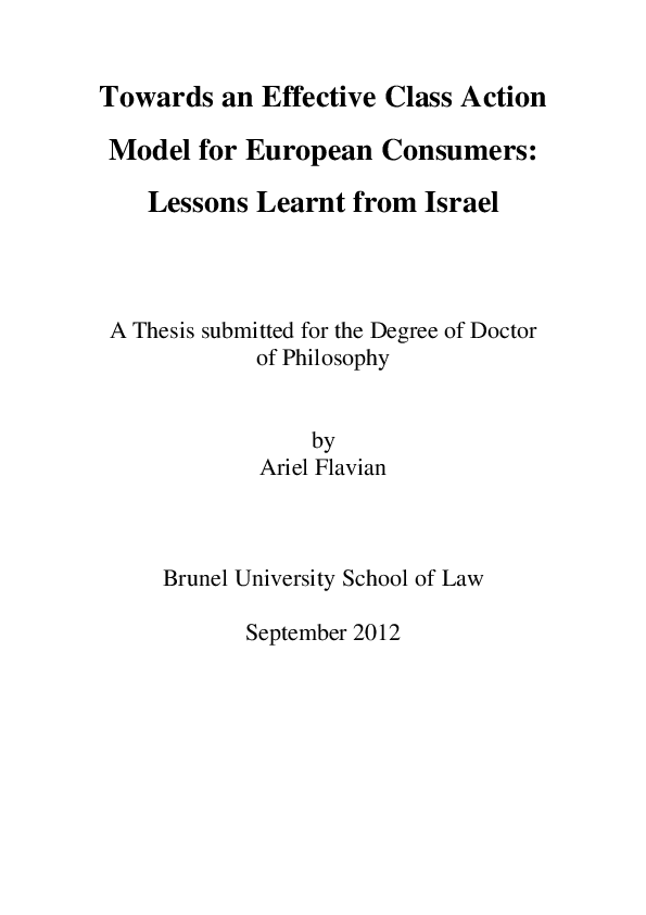 (PDF) Towards an Effective Class Action Model for European Consumers: Lessons Learnt from Israel ...