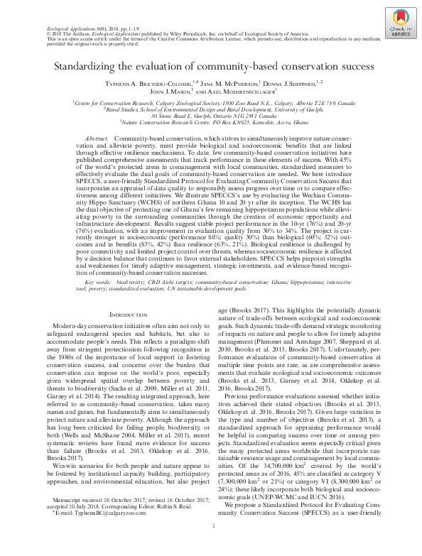 (PDF) Standardizing the evaluation of community-based conservation success