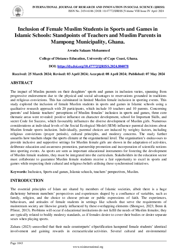 (PDF) Inclusion of Female Muslim Students in Sports and Games in ...