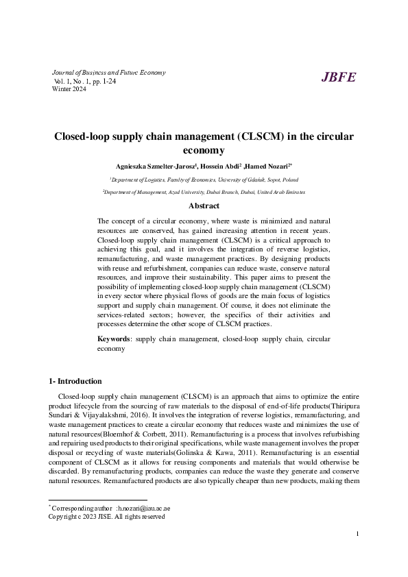 (PDF) Closed-loop supply chain management (CLSCM) in the circular economy