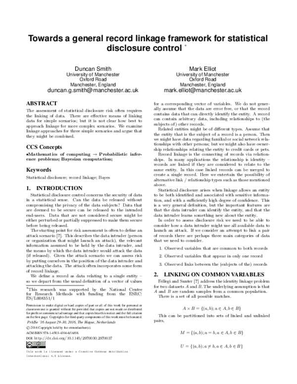 (PDF) Towards a general record linkage framework for statistical disclosure control