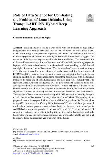 Pdf Role Of Data Science For Combating The Problem Of Loan Defaults Using Tranquil Art1nn