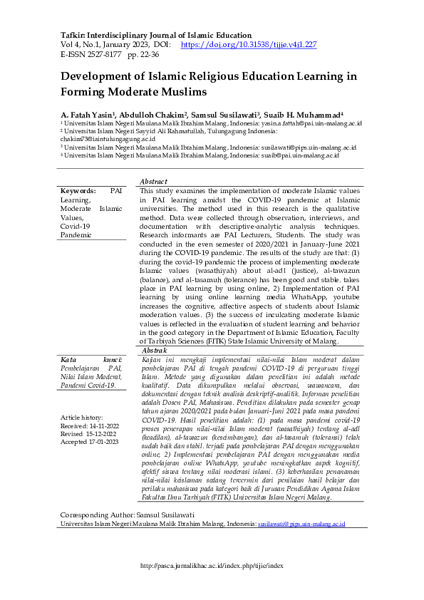 (PDF) Development of Islamic Religious Education Learning in Forming ...