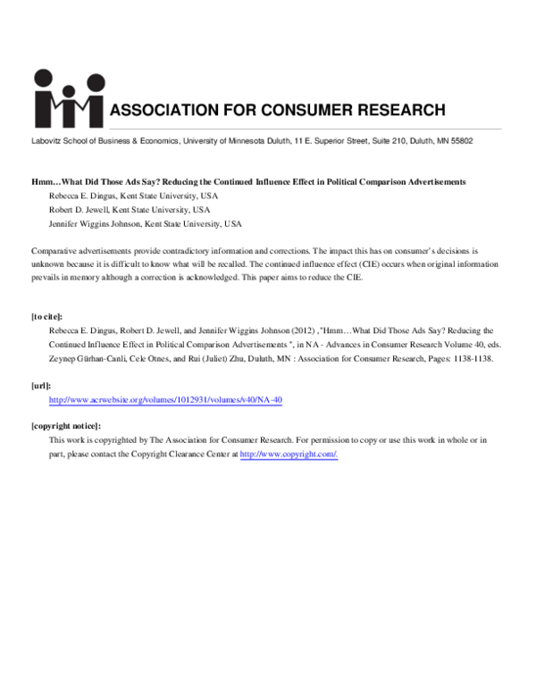 (PDF) Hmm…What Did Those Ads Say? Reducing the Continued Influence ...