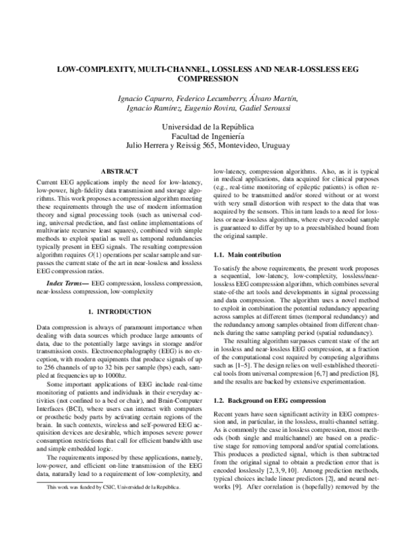 (PDF) Low-Complexity, Multi-Channel, Lossless And Near-Lossless Eeg Compression