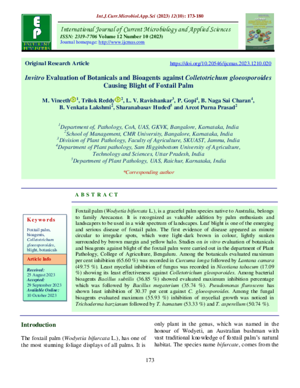(PDF) Invitro Evaluation of Botanicals and Bioagents against Colletotrichum gloeosporoides ...