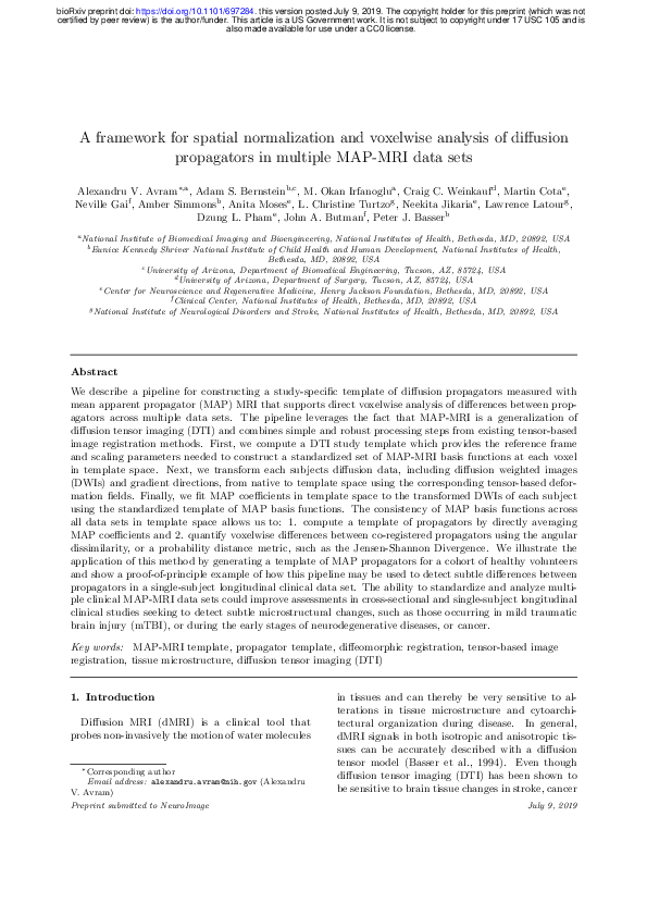 (PDF) A framework for spatial normalization and voxelwise analysis of diffusion propagators in ...