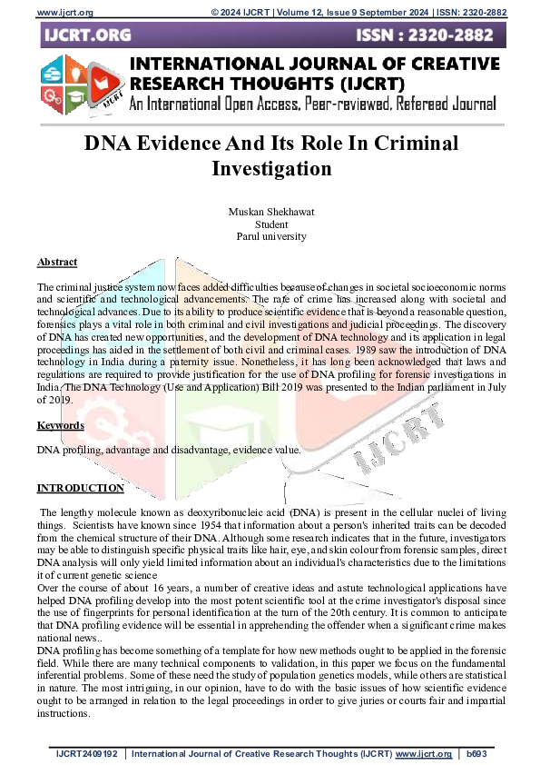 (PDF) DNA Evidence and its role in Criminal investigation