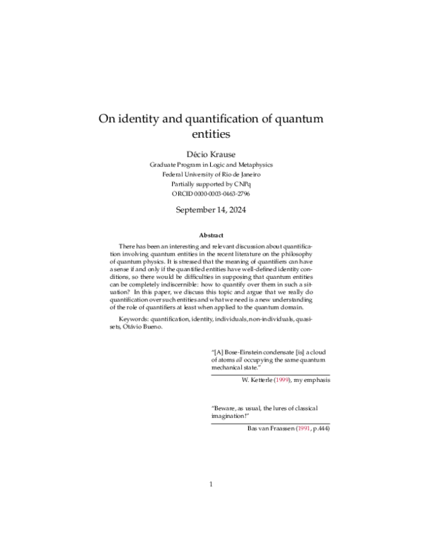 (PDF) On identity and quantification of quantum entities