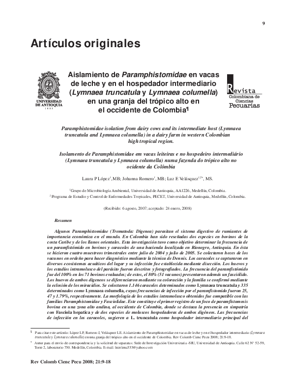 (PDF) Aislamiento de Paramphistomidae en vacas de leche y en el ...