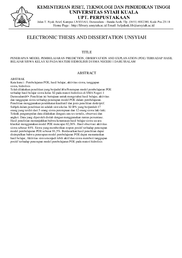 (PDF) Penerapan Model Pembelajaran Prediction, Observation and Explanation (Poe) Terhadap Hasil ...