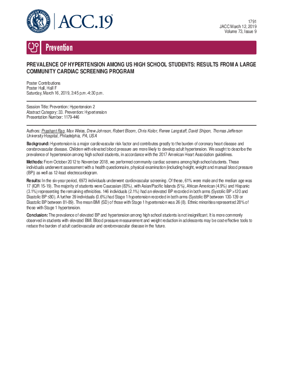 (PDF) Prevalence of Hypertension Among Us High School Students: Results ...