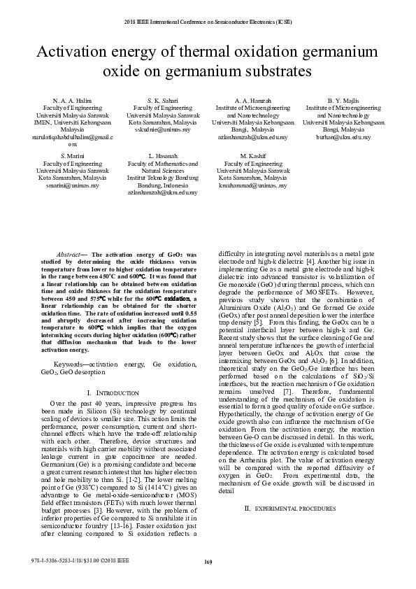 (PDF) Activation energy of thermal oxidation germanium oxide on ...