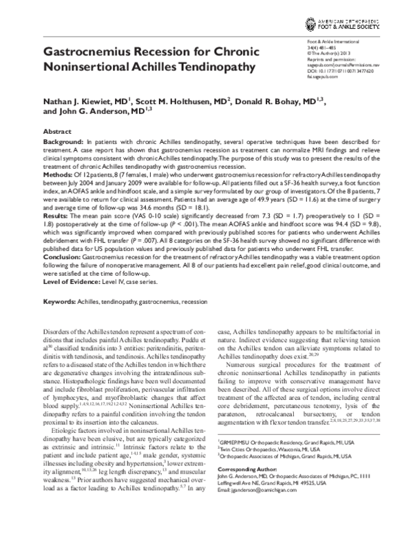 (PDF) Gastrocnemius Recession for Chronic Noninsertional Achilles ...