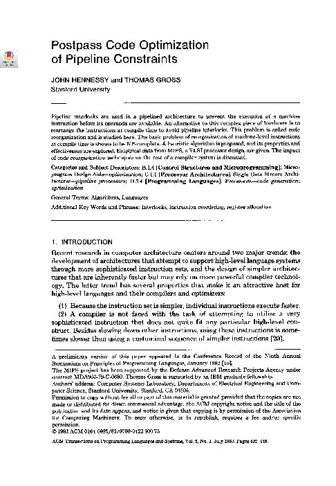 (PDF) Postpass Code Optimization of Pipeline Constraints