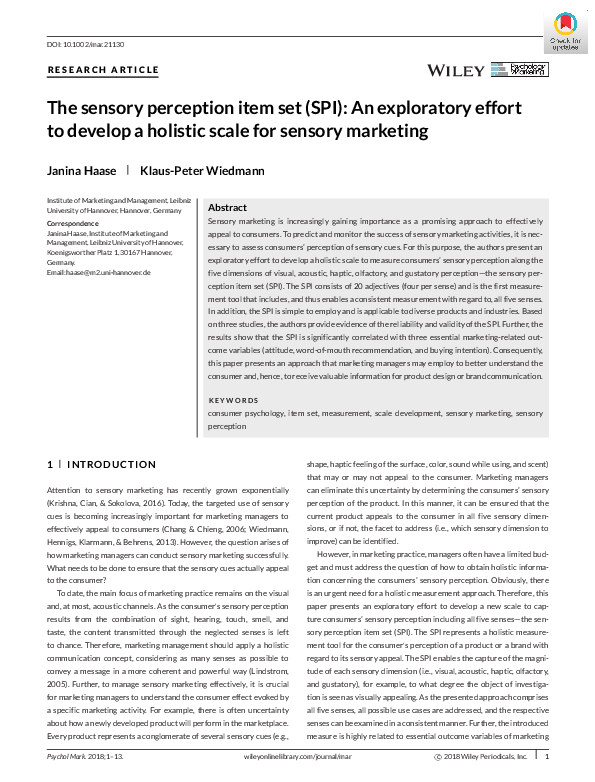 (PDF) The sensory perception item set (SPI): An exploratory effort to ...