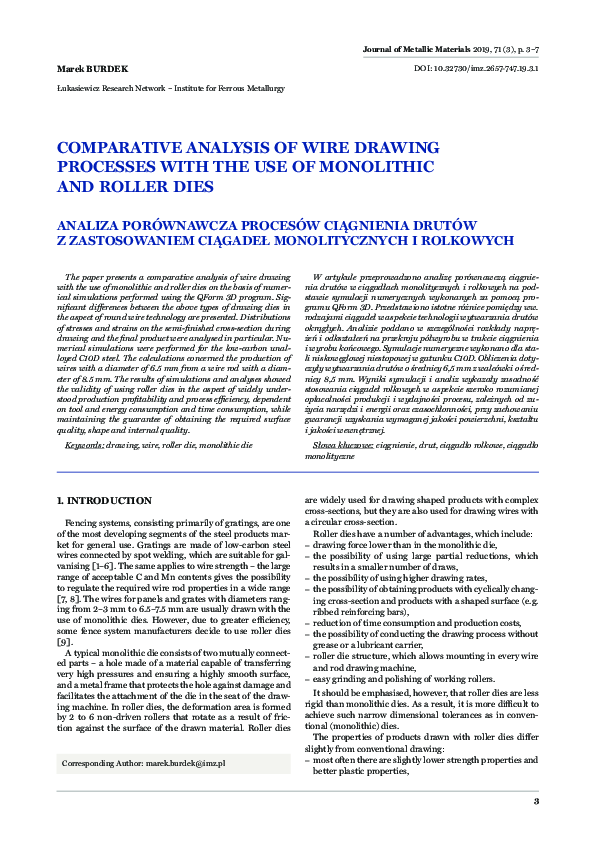 (PDF) Comparative Analysis of Wire Drawing Processes with the Use of ...