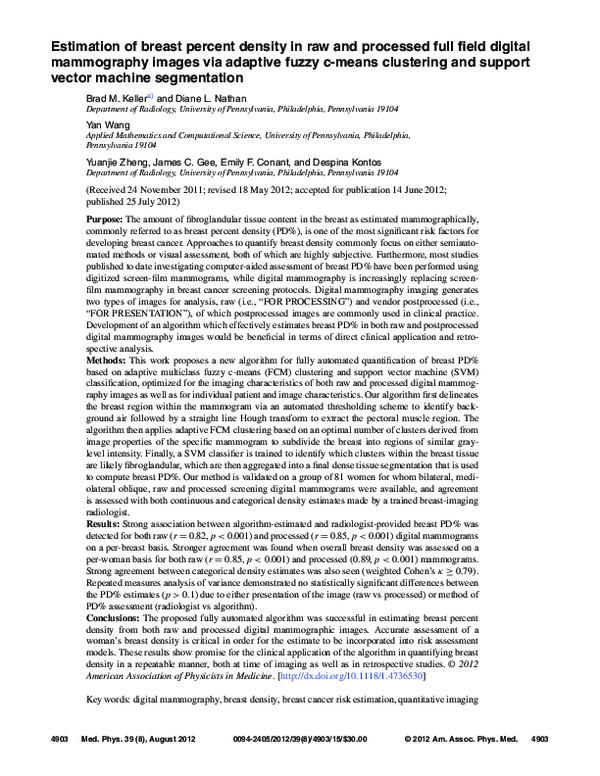 (PDF) Estimation of breast percent density in raw and processed full field digital mammography ...