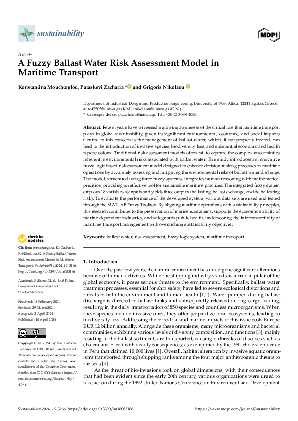 (PDF) A Fuzzy Ballast Water Risk Assessment Model in Maritime Transport