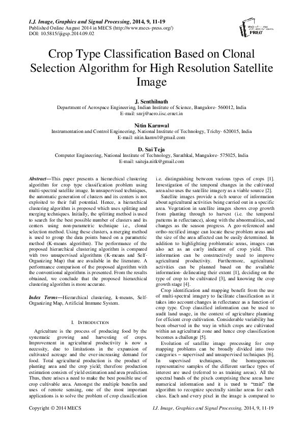 (PDF) Crop Type Classification Based on Clonal Selection Algorithm for High Resolution Satellite ...