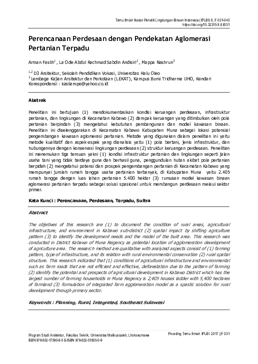 (PDF) Perencanaan Perdesaan dengan Pendekatan Aglomerasi Pertanian Terpadu