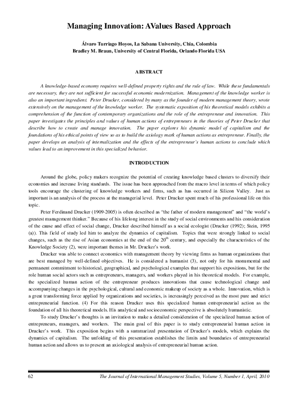 (PDF) Managing Innovation: AValues Based Approach