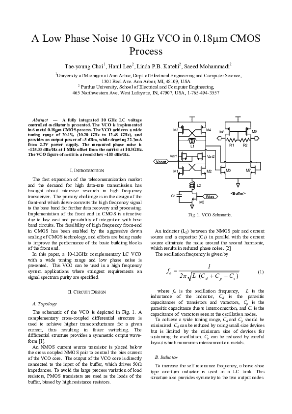 (PDF) A low phase noise 10 GHz VCO in 0.18/spl mu/m CMOS process