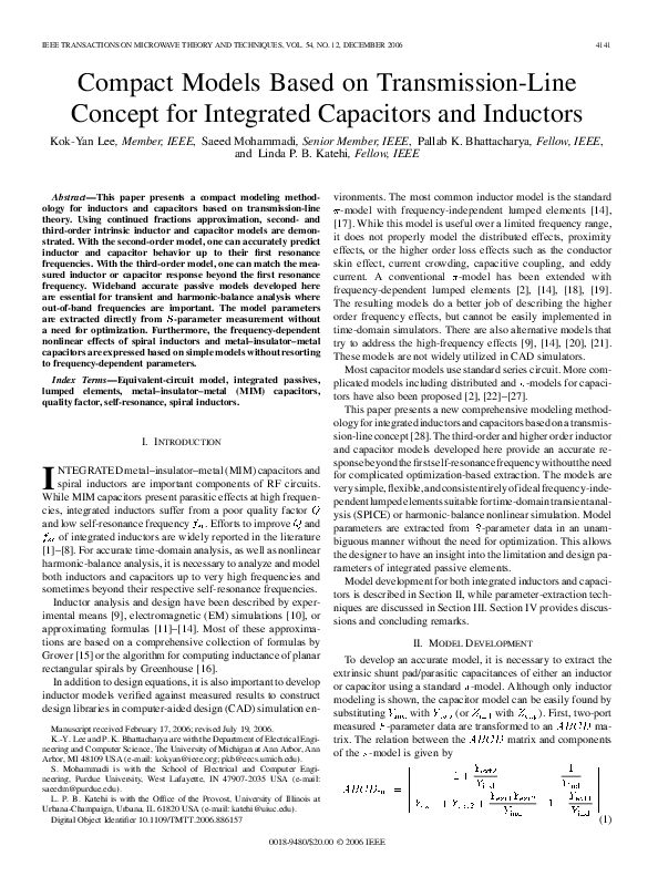 Pdf Compact Models Based On Transmission Line Concept For Integrated Capacitors And Inductors