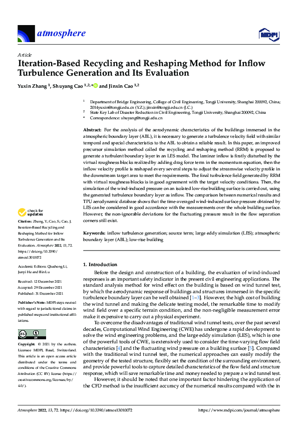 (PDF) Iteration-Based Recycling and Reshaping Method for Inflow Turbulence Generation and Its ...