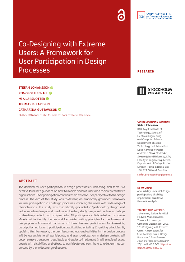 (PDF) Co-Designing with Extreme Users: A Framework for User Participation in Design Processes ...