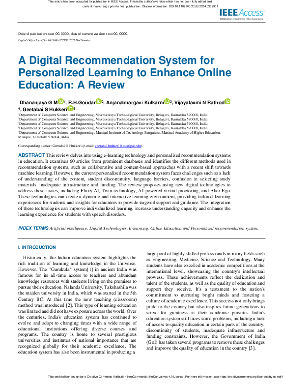 (PDF) A Digital Recommendation System for Personalized Learning to Enhance Online Education: A ...