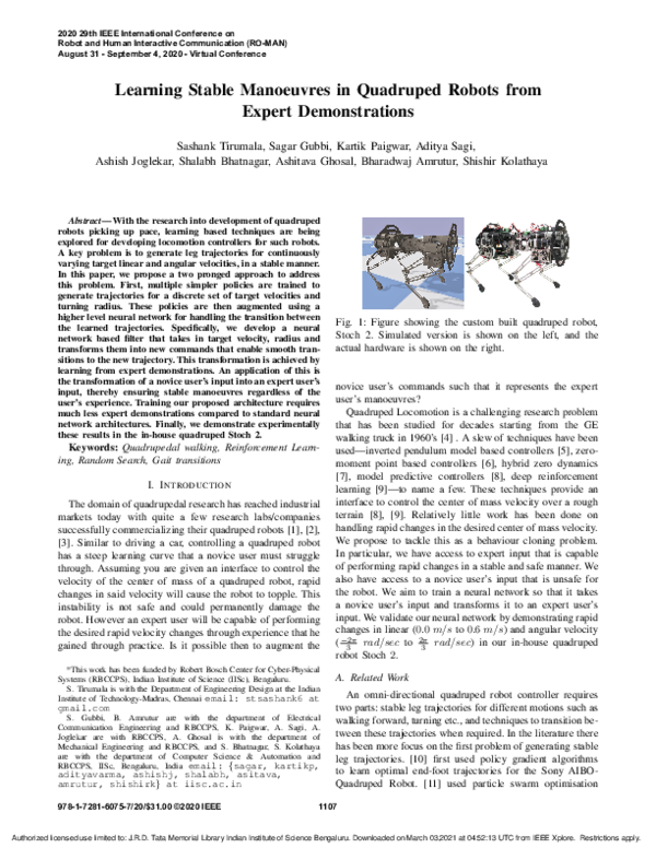 (PDF) Learning Stable Manoeuvres in Quadruped Robots from Expert ...