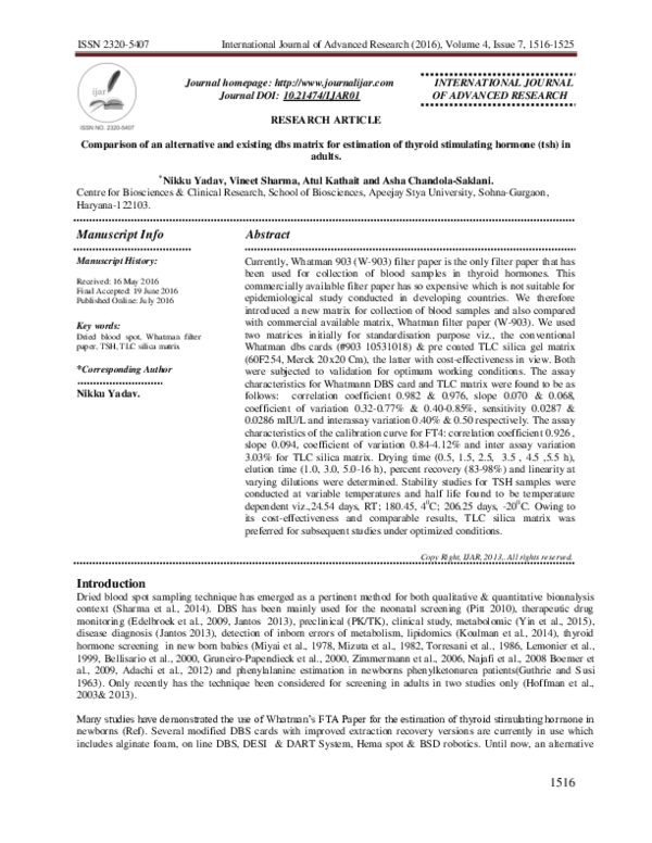 (PDF) Comparison of an alternative and existing dbs matrix for estimation of thyroid stimulating ...