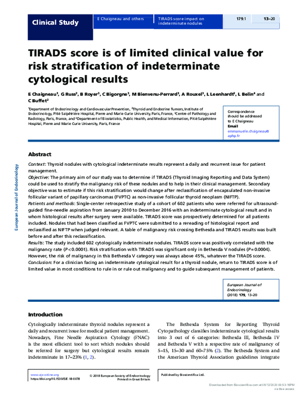(PDF) TIRADS score is of limited clinical value for risk stratification of indeterminate ...