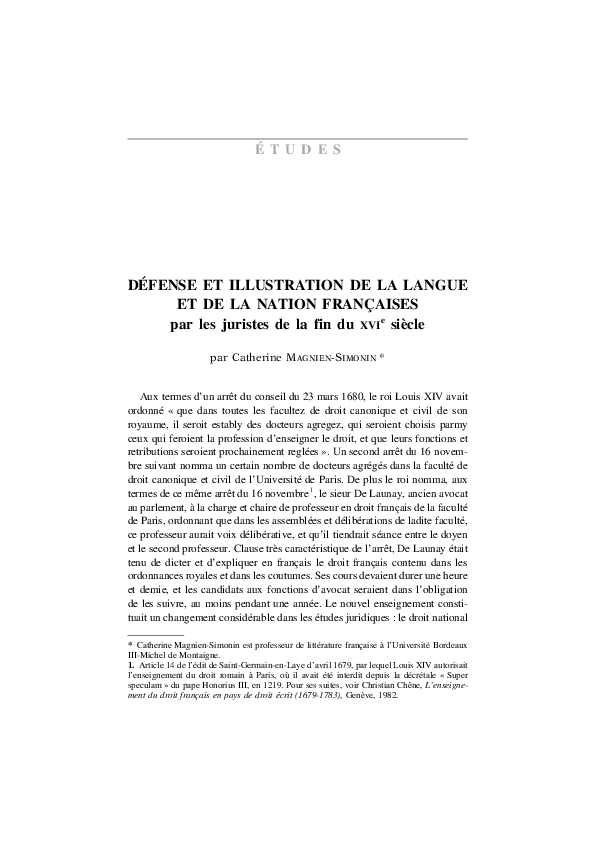 (PDF) Défense et illustration de la langue et de la nation françaises