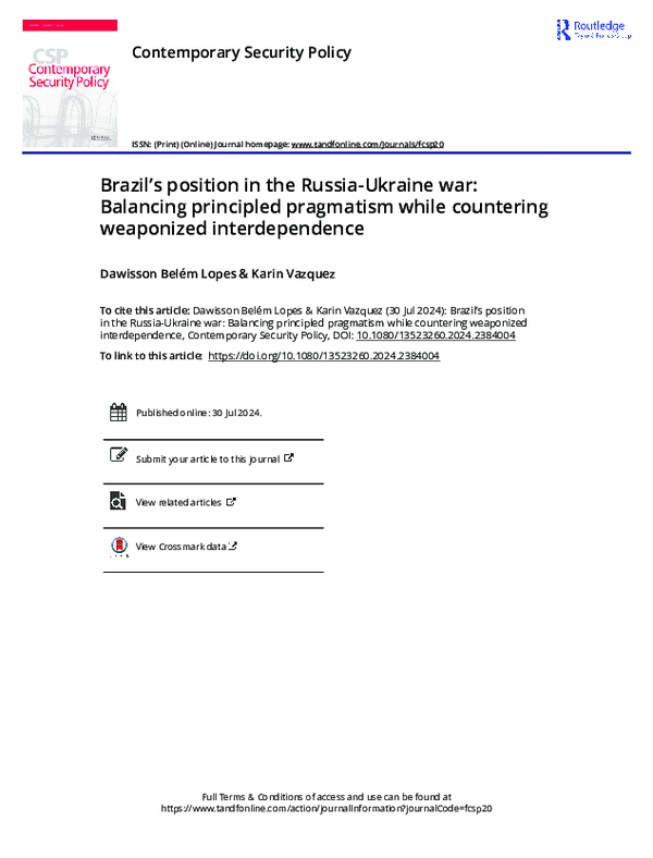 (PDF) Brazil’s position in the Russia-Ukraine war: Balancing principled ...