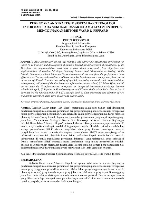 (PDF) Perencanaan Strategik Sistem Dan Teknologi Informasi Pada Sekolah Dasar Islam Alfauzien ...