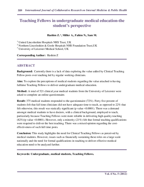 (PDF) Teaching Fellows in undergraduate medical education-the student's ...