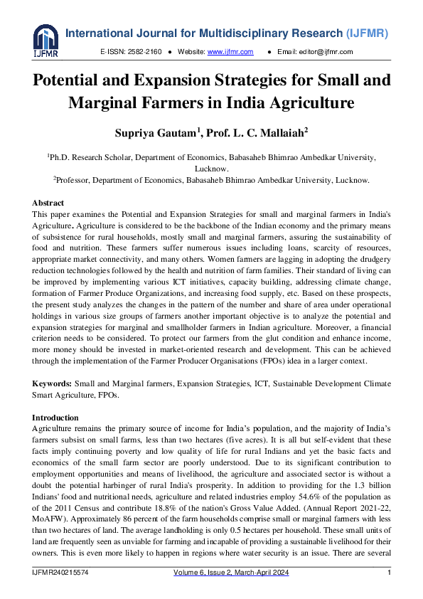 (PDF) Potential and Expansion Strategy for Small and Marginal Farmers ...