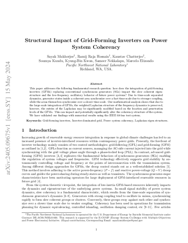 Pdf Structural Impact Of Grid Forming Inverters On Power System Coherency