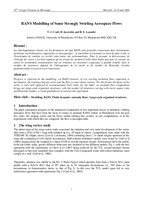 (PDF) RANS Modelling of Some Strongly Swirling Aeronautical Flows